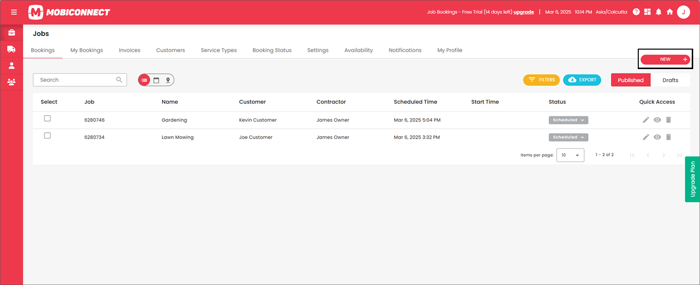Create New Booking - Mobiconnect Documentation